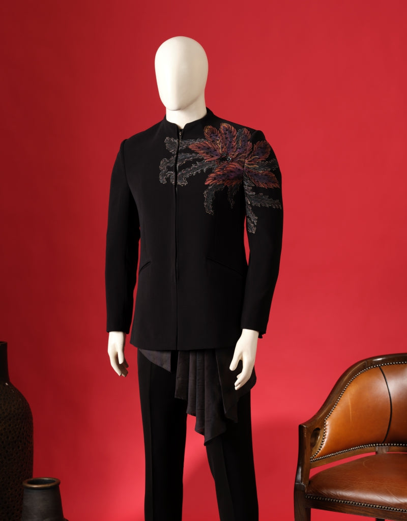 Night Bloom | Ethnic Black Coat for Men THE HUB